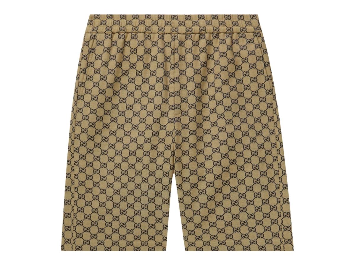 Gucci Wide Leg Logo Jacquard Cotton Blend Drawstring Shorts Light Brown