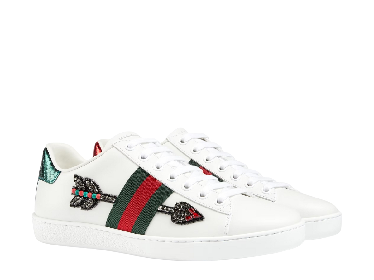 Gucci Women's Ace Embroidered Sneaker In White Leather With Green And ...