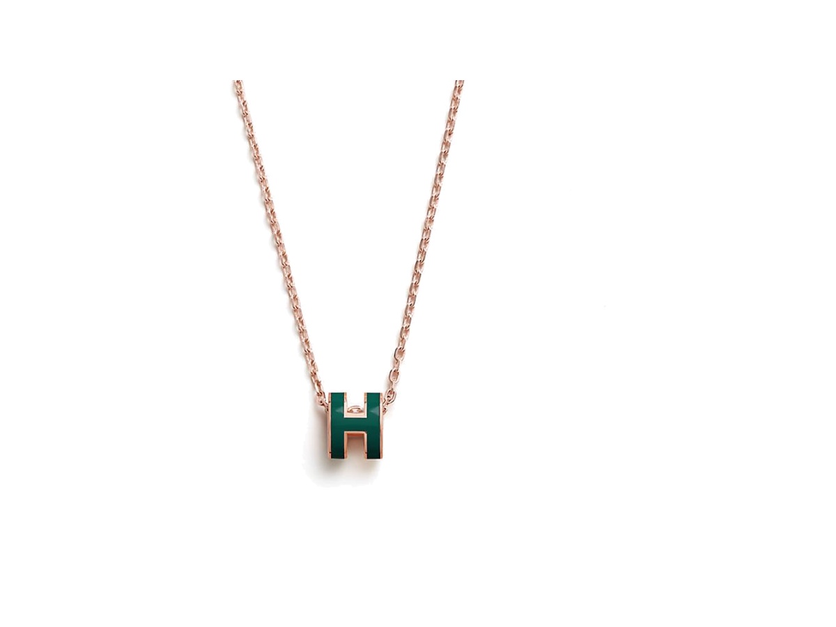 Hermes Mini Pop H In Pendant Rose Gold and Vert Cypres