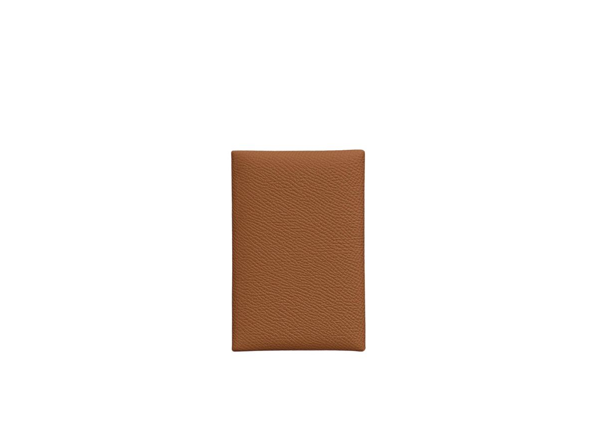 Hermes Calvi Card Holder In Epsom Calfskin With Palladium-Plated Gold