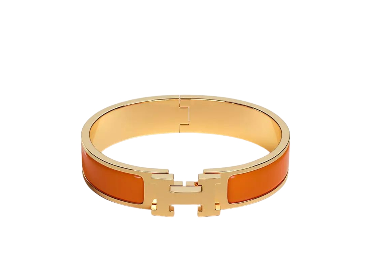 Hermes Clic H Bracelet In Enamel With Gold-Plated Hardware Orange