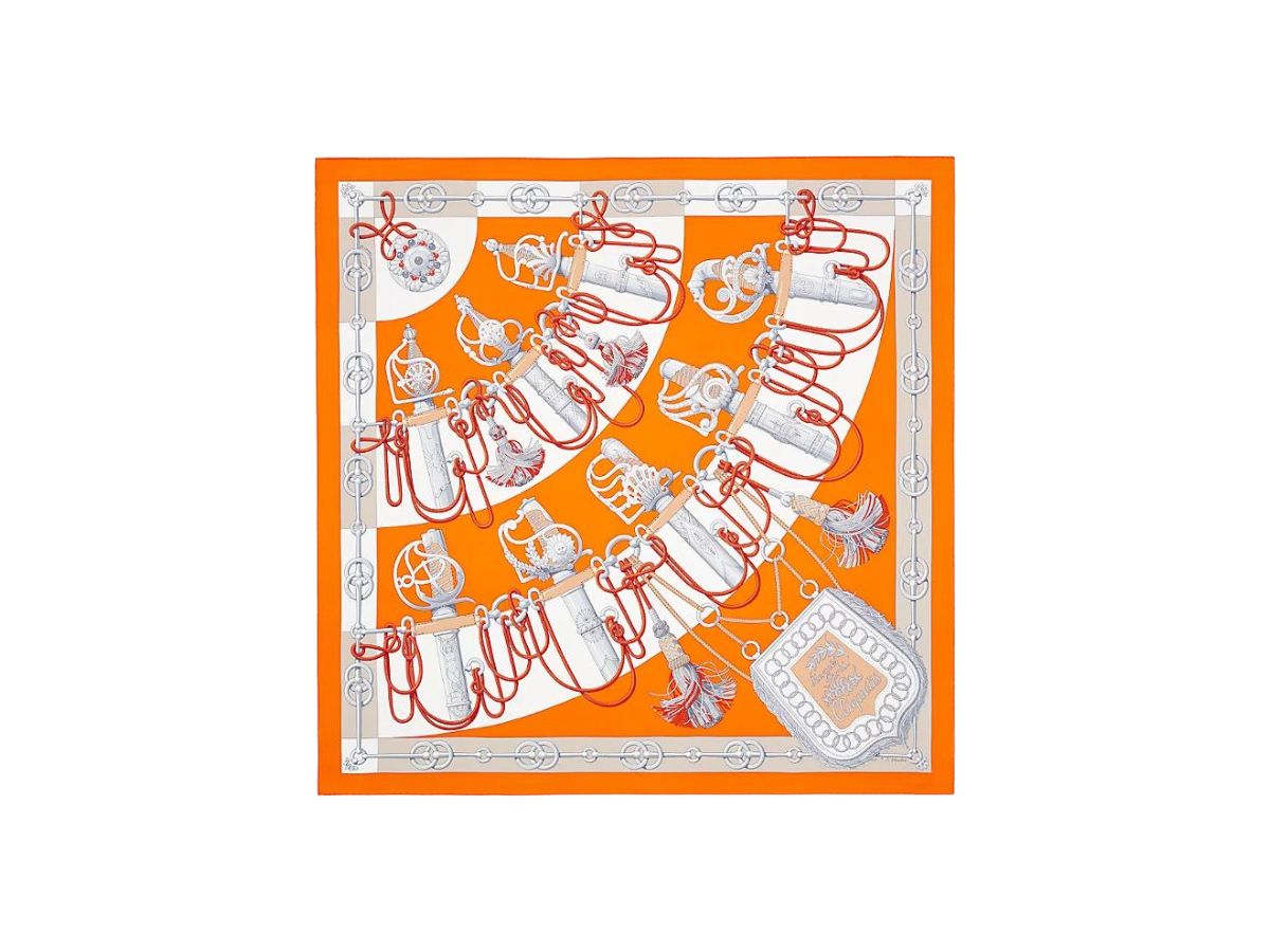 Hermes Cliquetis Scarf 90 In Silk Twill With Hand-Rolled Edges Orange ...