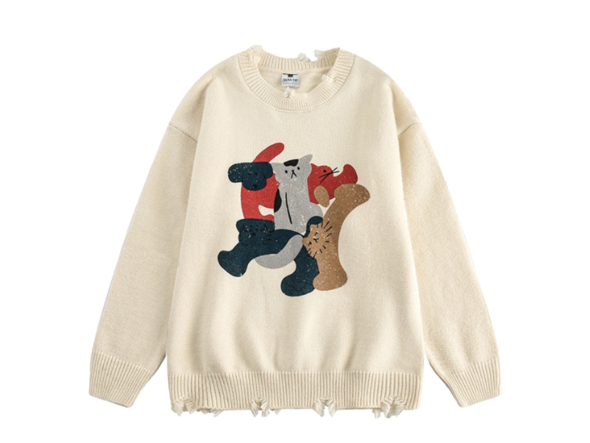 Buy Jeera 168 Cream Hip-hop Cartoon Sweater | SASOM
