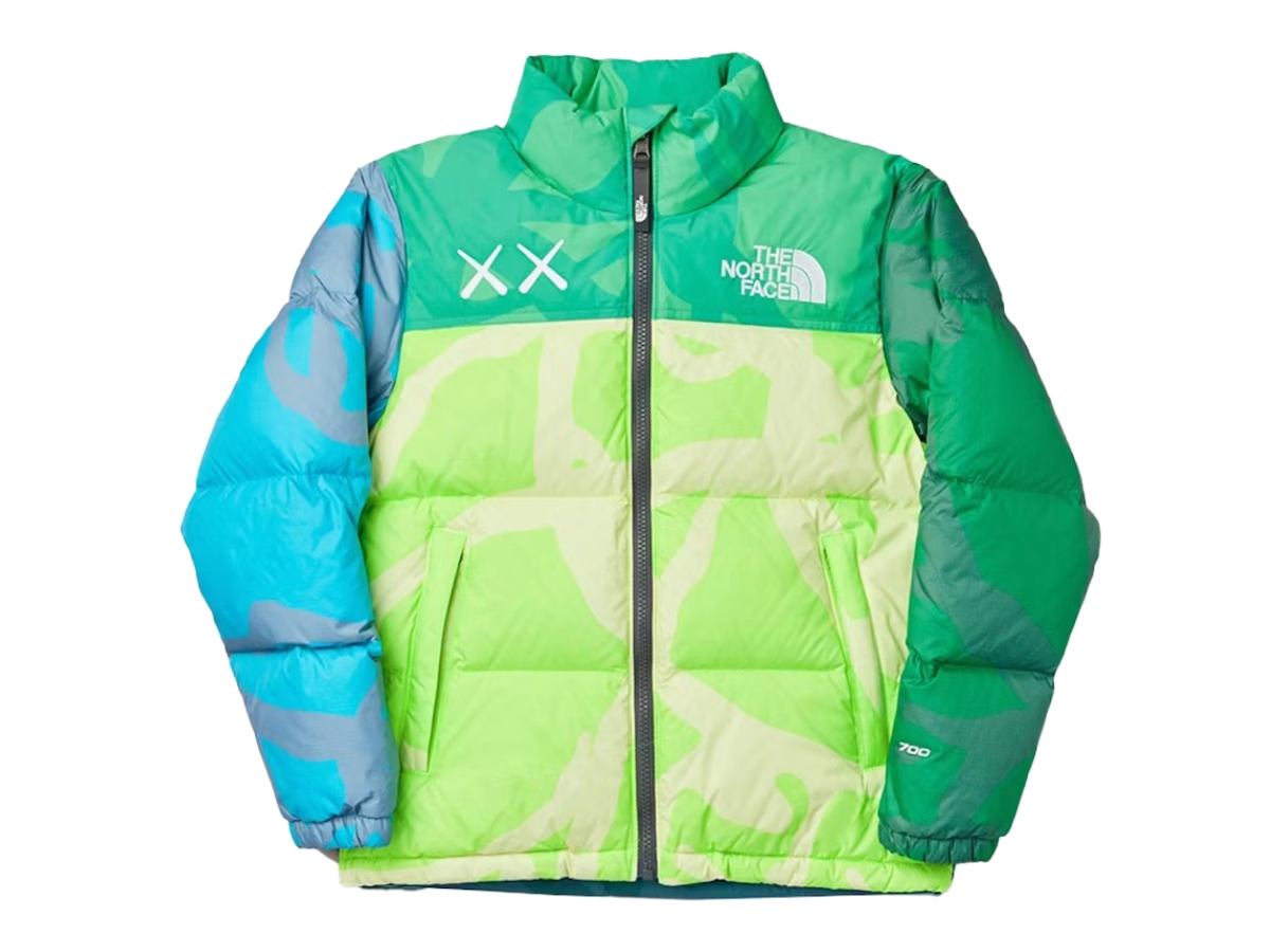 KAWS x The North Face Retro 1996 Nuptse Jacket Safety Green Nuptse Print