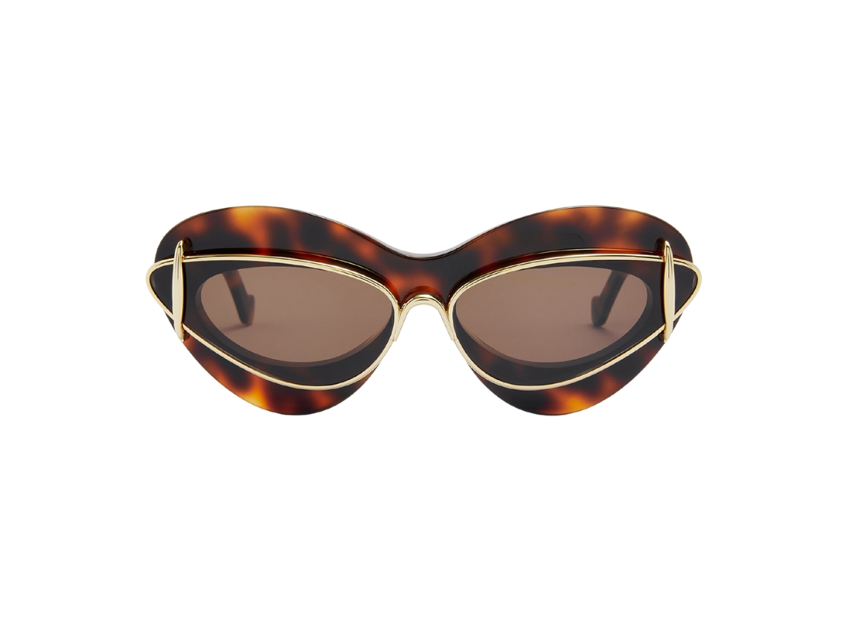 Loewe Cateye Double Frame Sunglasses In Dark Havana Acetate And Metal With Brown Lenes