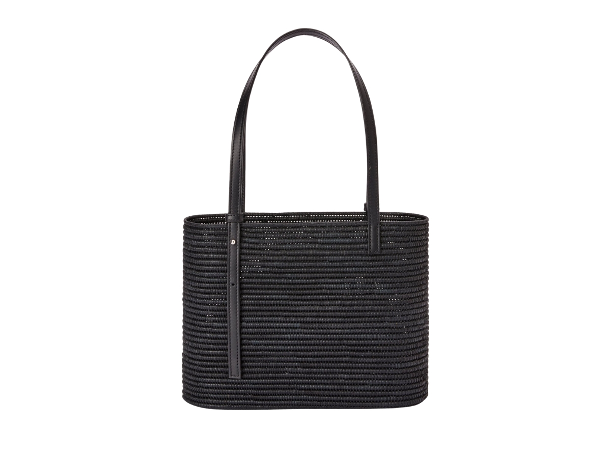 Loewe Small Square Basket In Raffia And Calfskin Black