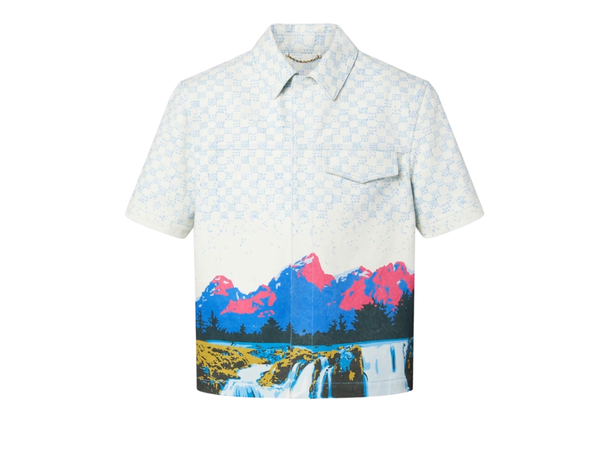 Louis Vuitton Landscape Short-Sleeved Denim Shirt | ของแท้ Louis Vuitton Landscape Short-Sleeved Denim Shirt | ของแท้