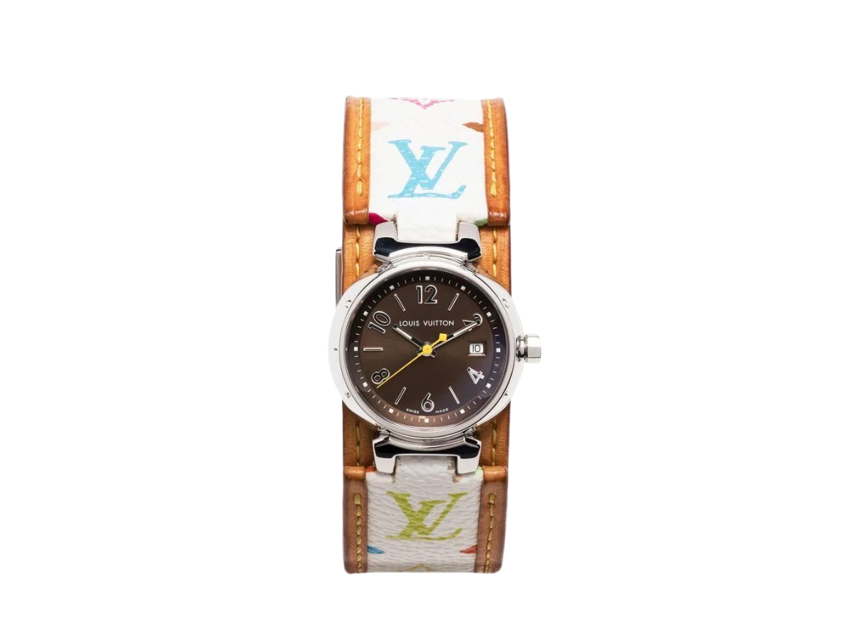 Louis Vuitton Tambour 24 MM Watch In Stainless Steel With Monogram Pattern