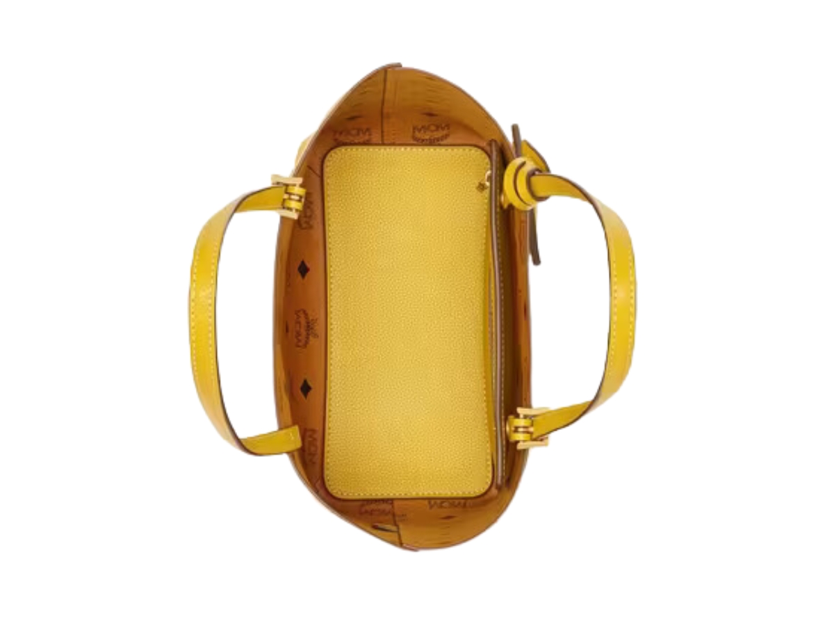 MCM Mini Himmel Shopper In Embossed Logo Leather Lemon Gold