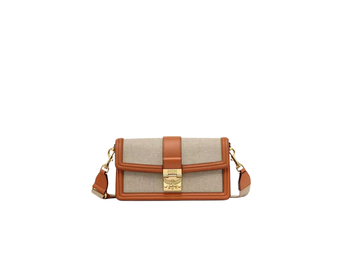 MCM Small Tracy Shoulder Bag In Italian Linen Canvas With 24k Gold ...