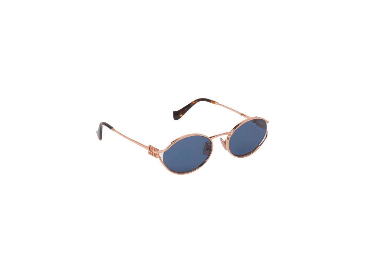 Miu Miu Logo Sunglasses In Rose Gold Metal Frame With Blue Lenses
