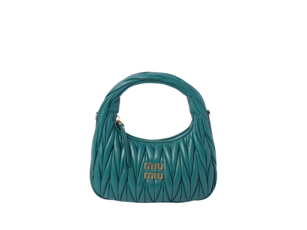 Miu Miu Wander Matelassé Nappa Leather Hobo Bag In Leather With Gold-Tone Hardware Lagoon Blue