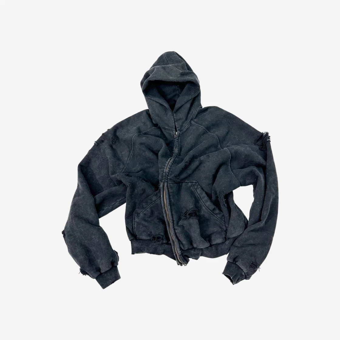 Nonnod x Shinsegae Distressed Zip-Up Hoodie Washed Black