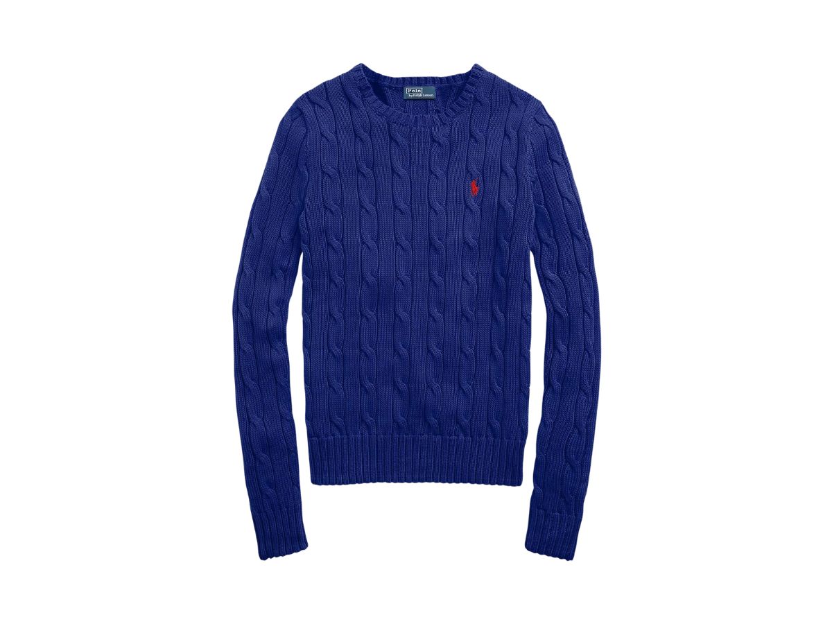 Polo Ralph Lauren Cable-Knit Cotton Crewneck Sweater Rugby Royal