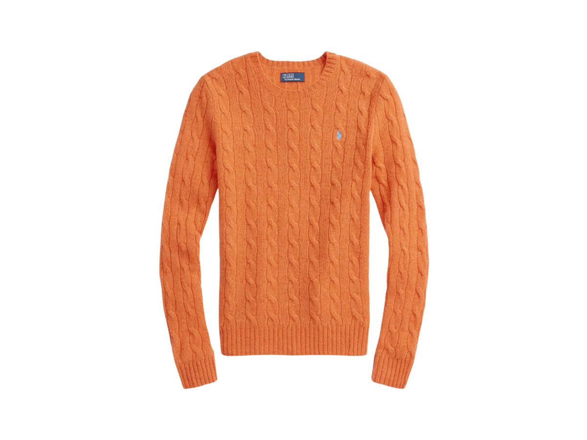 Polo Ralph Lauren Cable-Knit Wool-Cashmere Sweater Flannel Orange ...