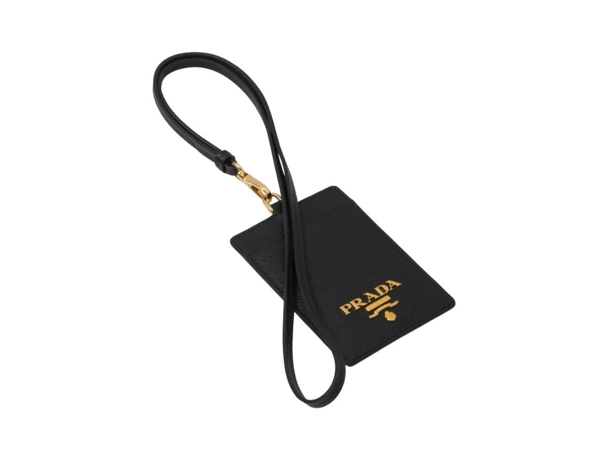 Prada Badge Holder In Saffiano Leather With Gold-Toned Metal Hardware Black