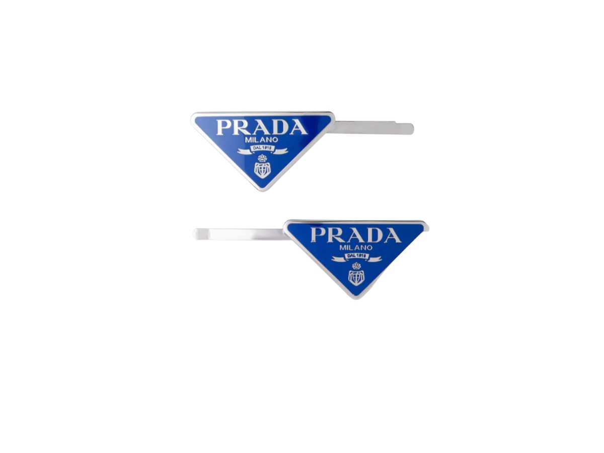 Prada Metal Hair Clips With Enameled Triangle Logo Bluette
