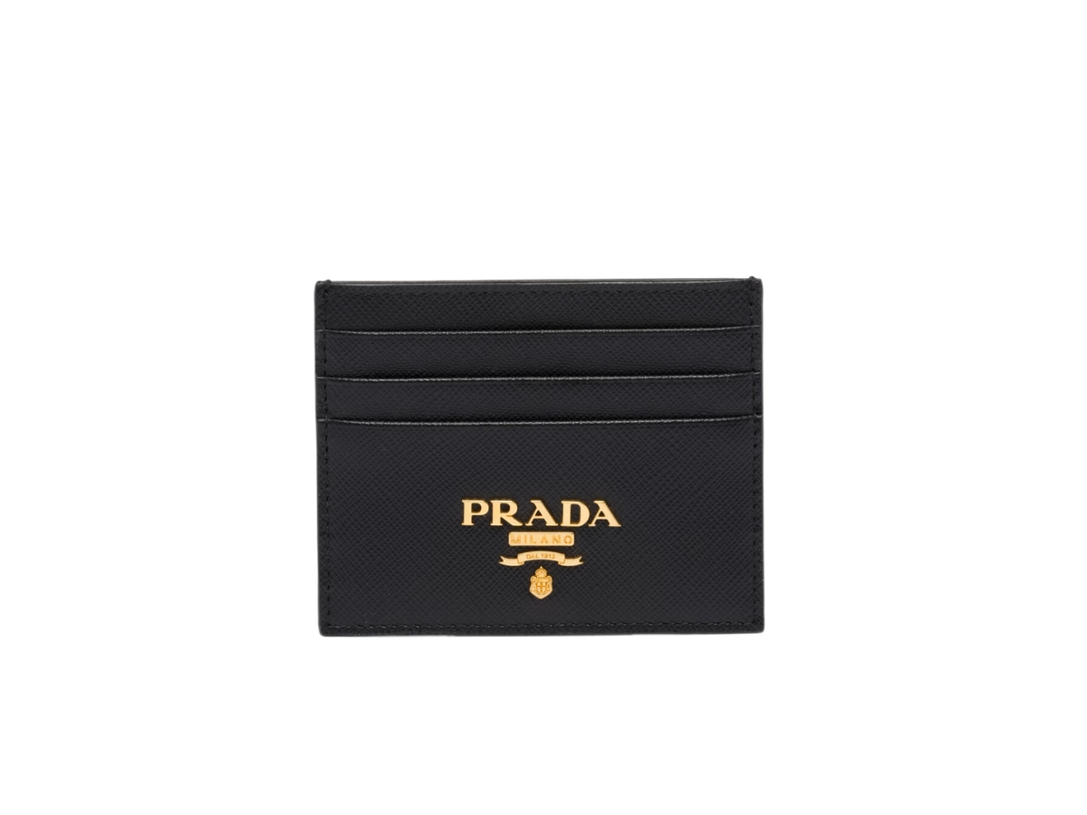 Prada Saffiano Leather Card Holder In Metal Lettering Logo Black