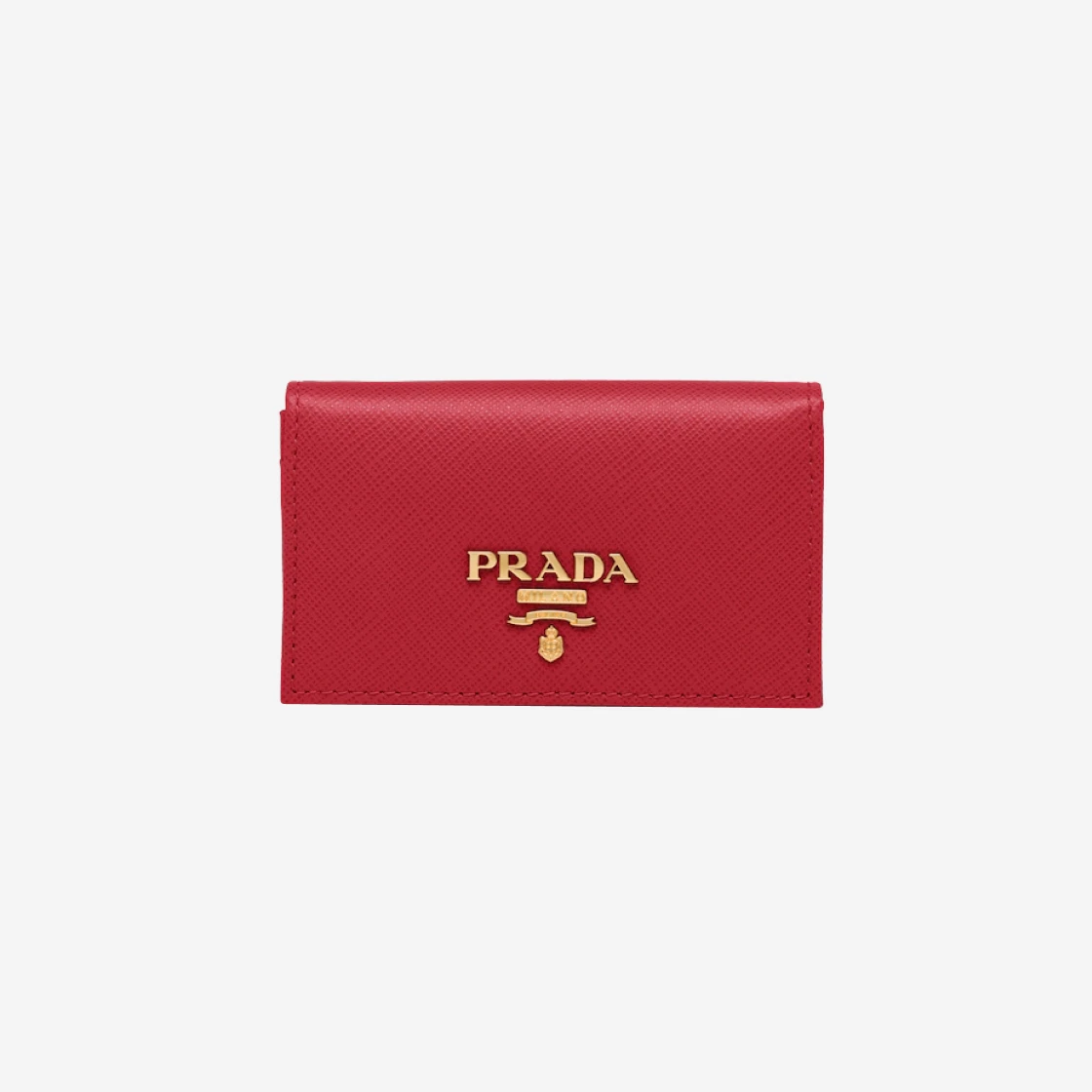 Prada Saffiano Leather Snap Card Holder Fiery Red
