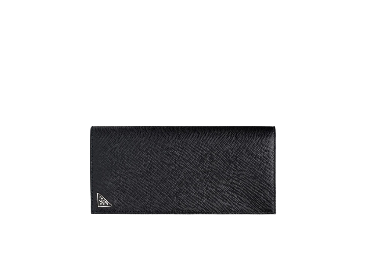 Prada Saffiano Leather Wallet In Enamel Triangle Logo With Metal Black