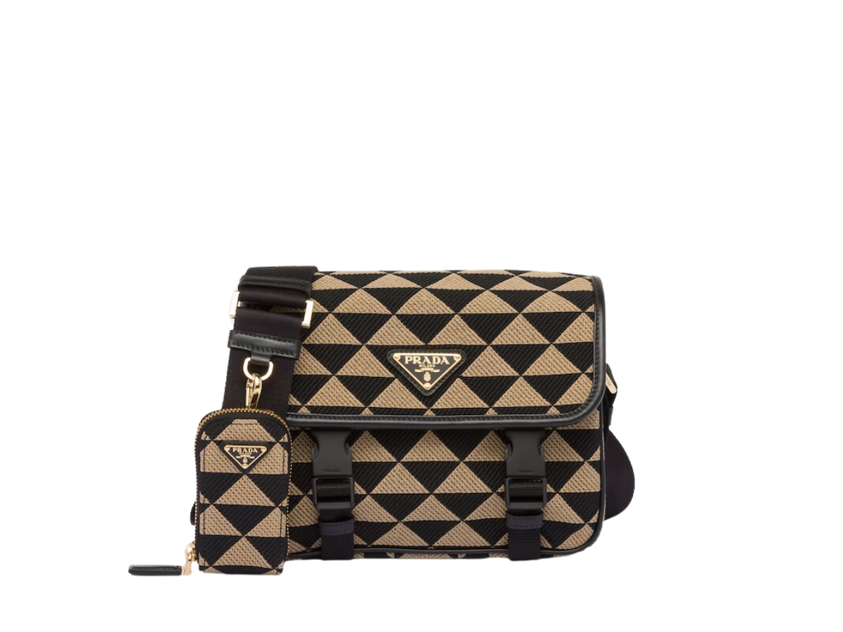 Prada Symbole Embroidered Fabric Bag In Leather-Fabric With Removable ...
