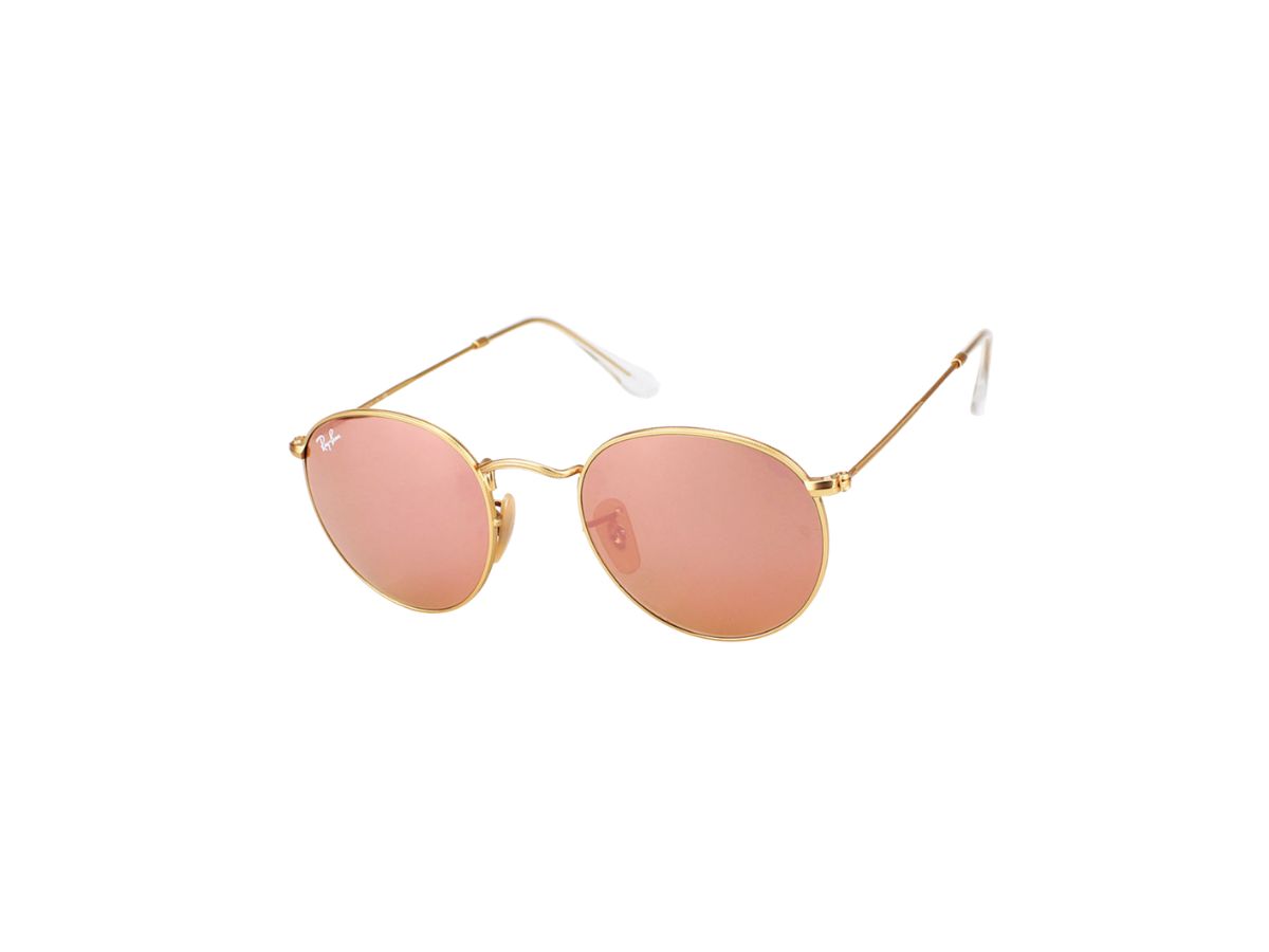 Ray-Ban RB 3447 Round Metal Sunglasses In Gold Frame With Pink Lenses