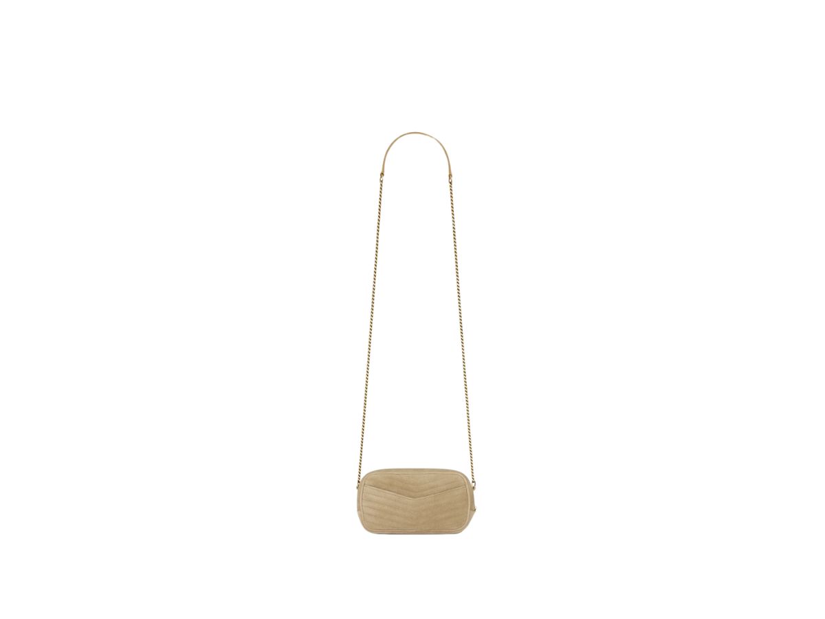 Saint Laurent Mini Lou In Quilted Suede With Bronze Hardware Matte Gold