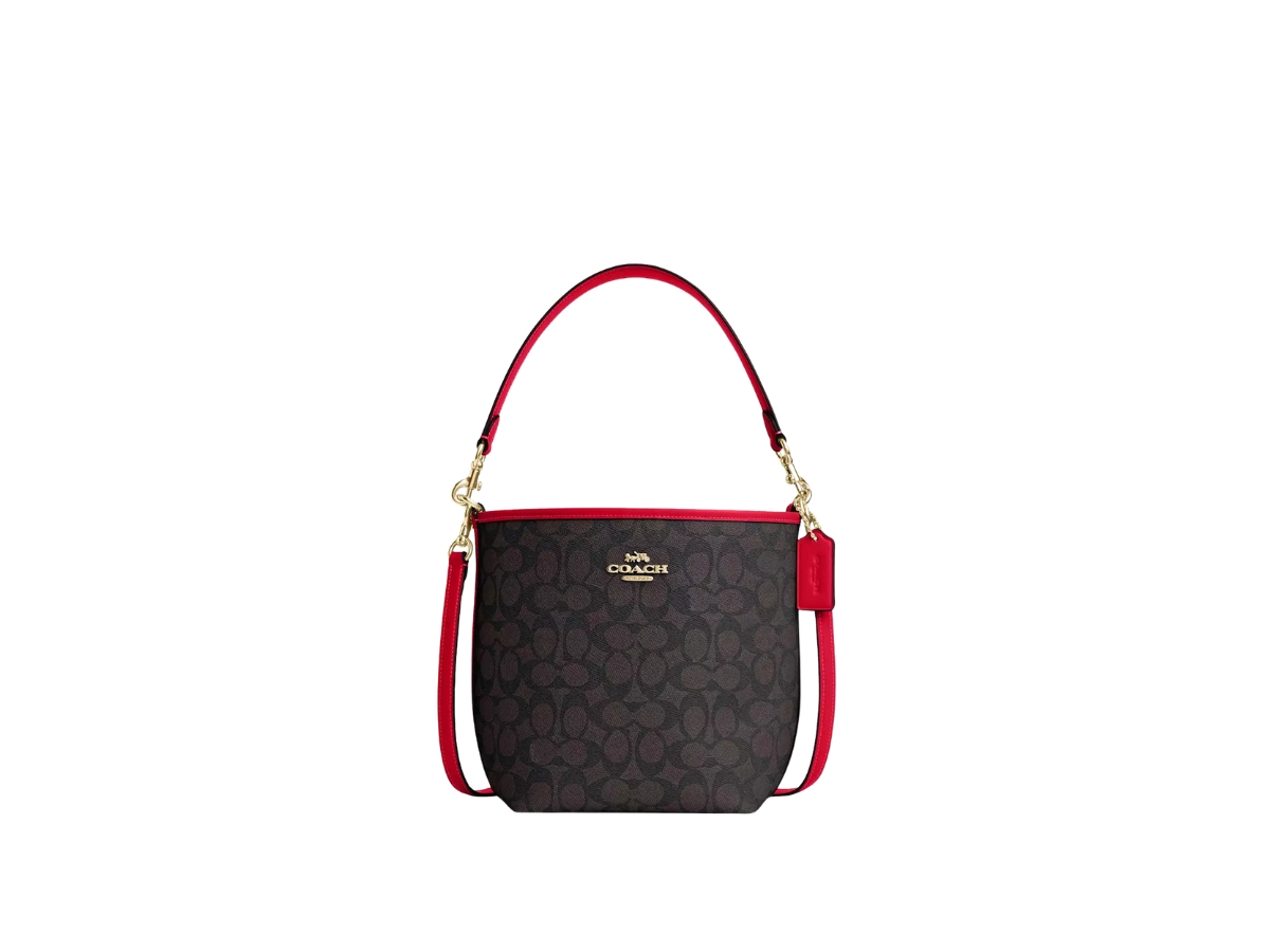 Coach City Bucket Bag In Signature Canvas Walnut Bold Red
