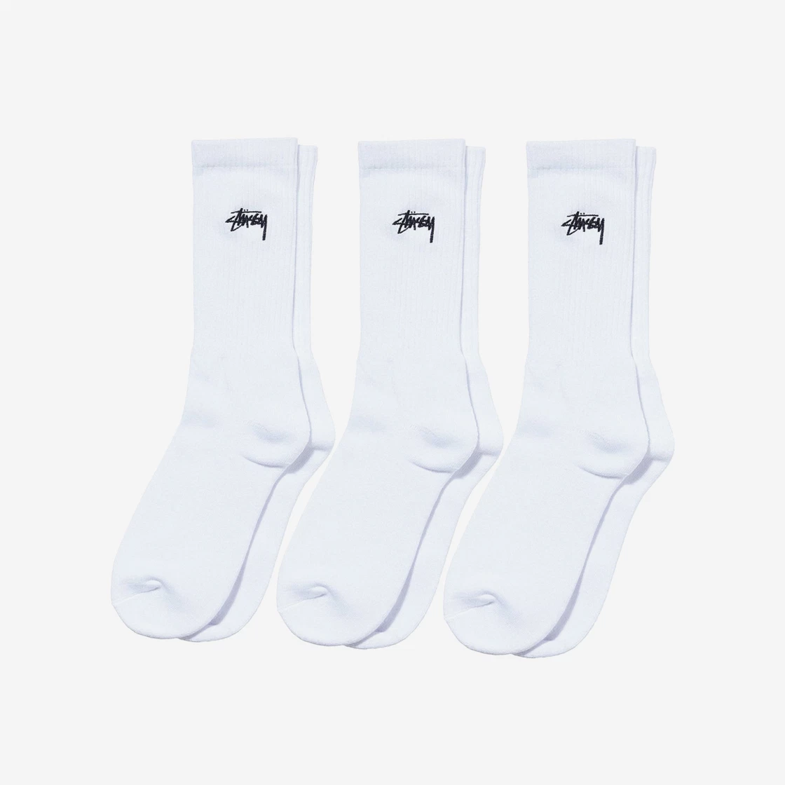 Stussy Small Stock Crew Socks White (3 Pack) | ของแท้