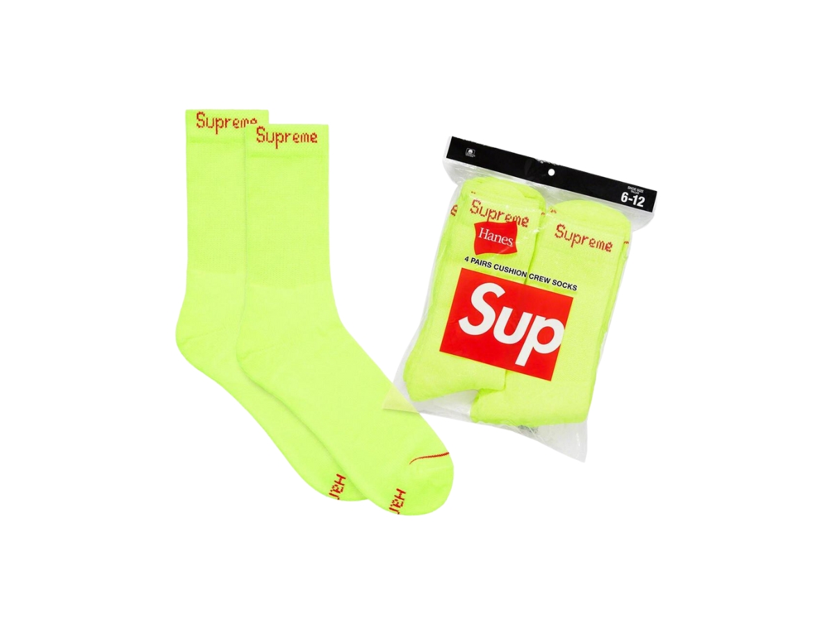Supreme Hanes Crew Socks (4 Pack) Flourescent Yellow