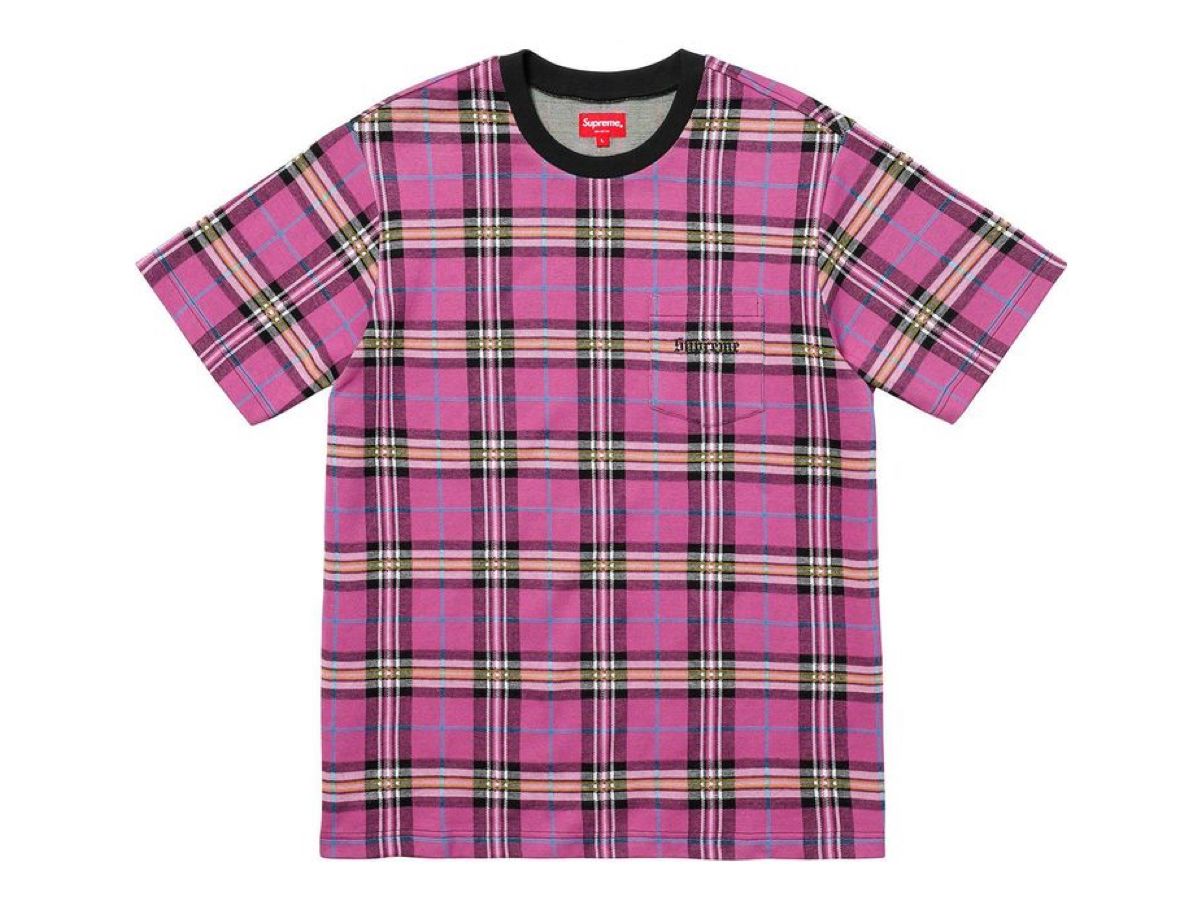 Buy Supreme Jacquard Tartan Plaid Pocket Tee Pink | SASOM