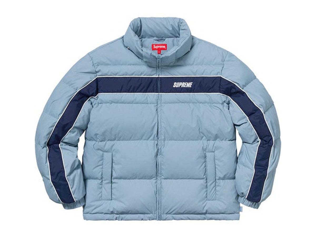 Supreme Stripe Panel Down Jacket Light Blue | ของแท้
