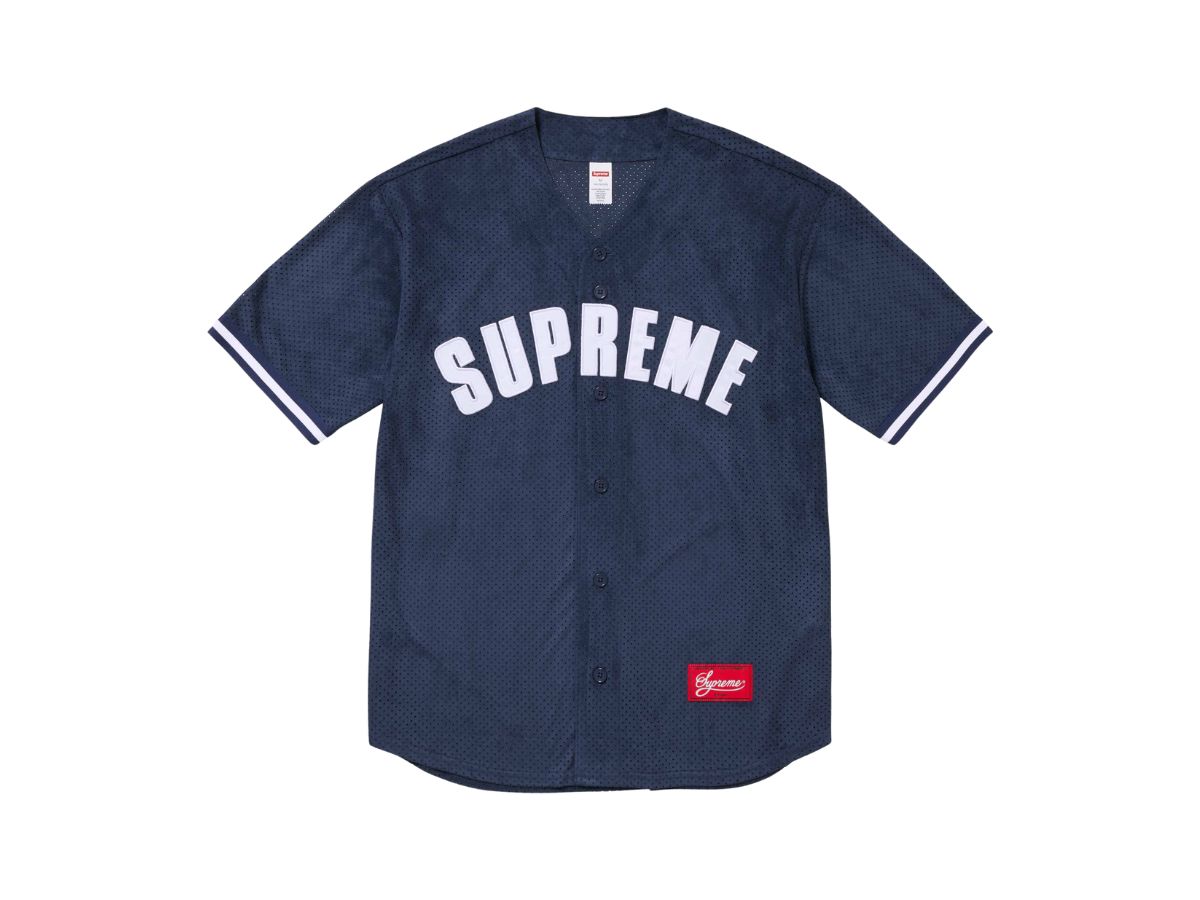 Supreme Ultrasuede Mesh Baseball Jersey Navy (SS24)