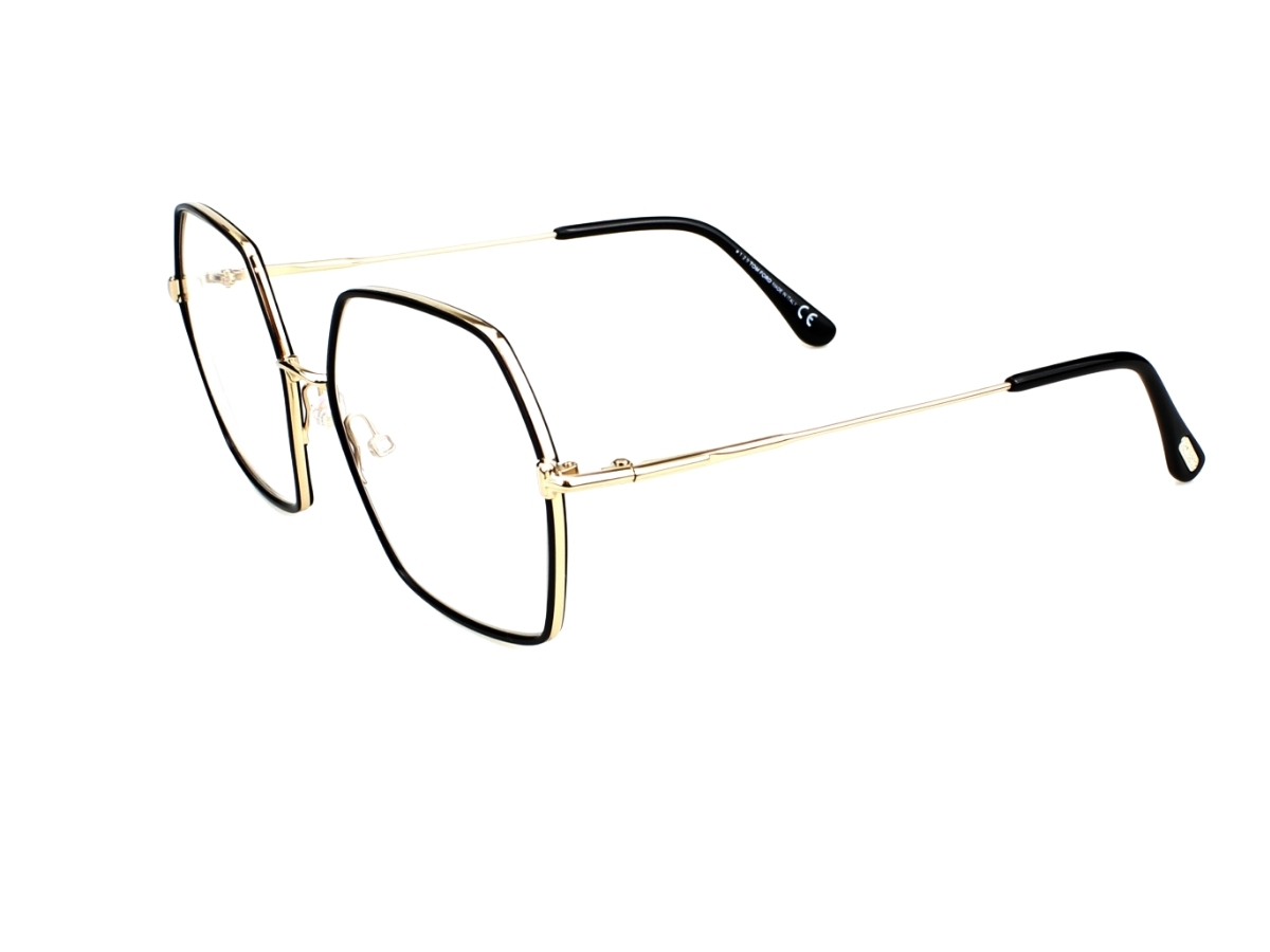Tom Ford TF-5615-B-001-55 Glasses In Black-Gold Metal Frame With Clear ...