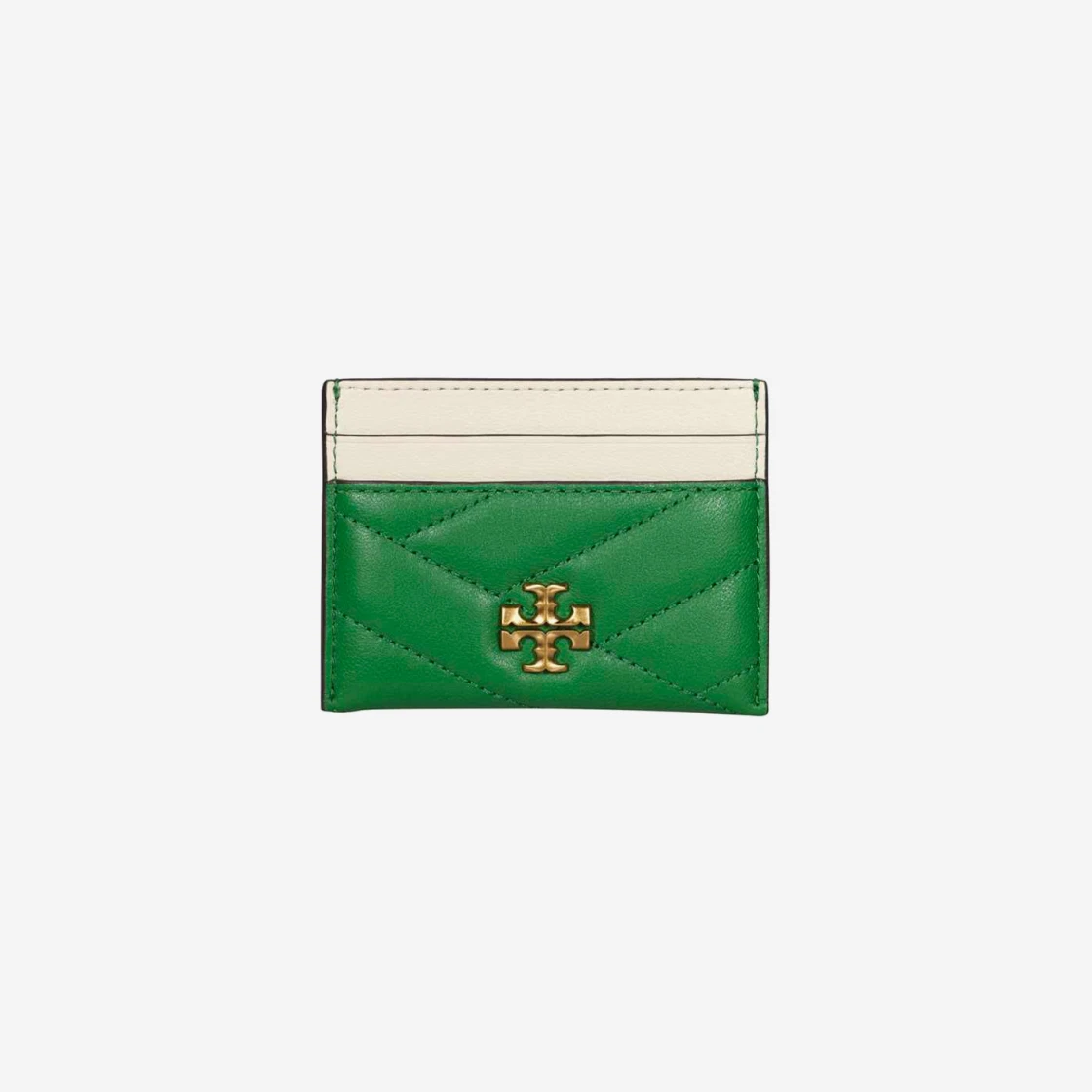 Tory Burch Kira Chevron Pop Edge Card Case Basil Light Cream