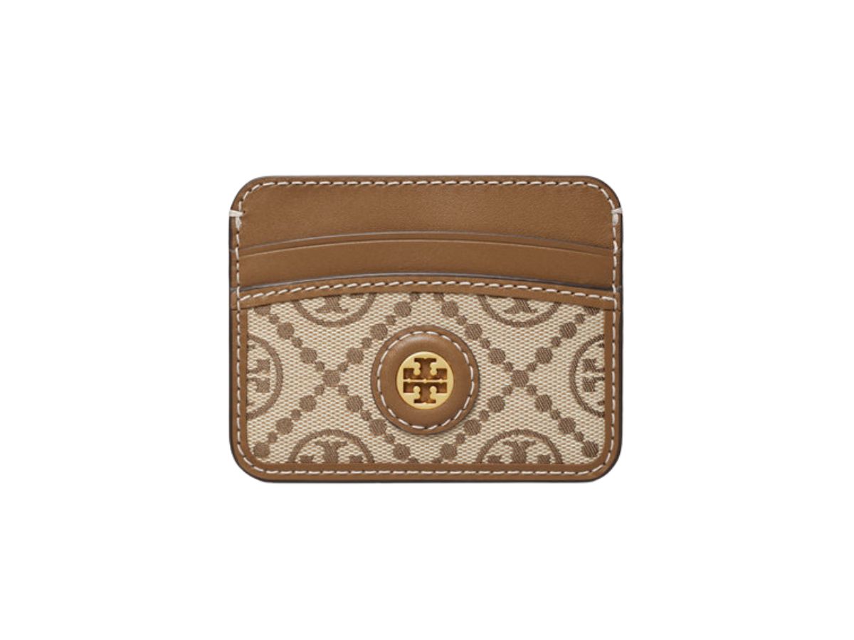 Tory Burch T Monogram Jacquard Card Case In Woven Jacquard Hazelnut