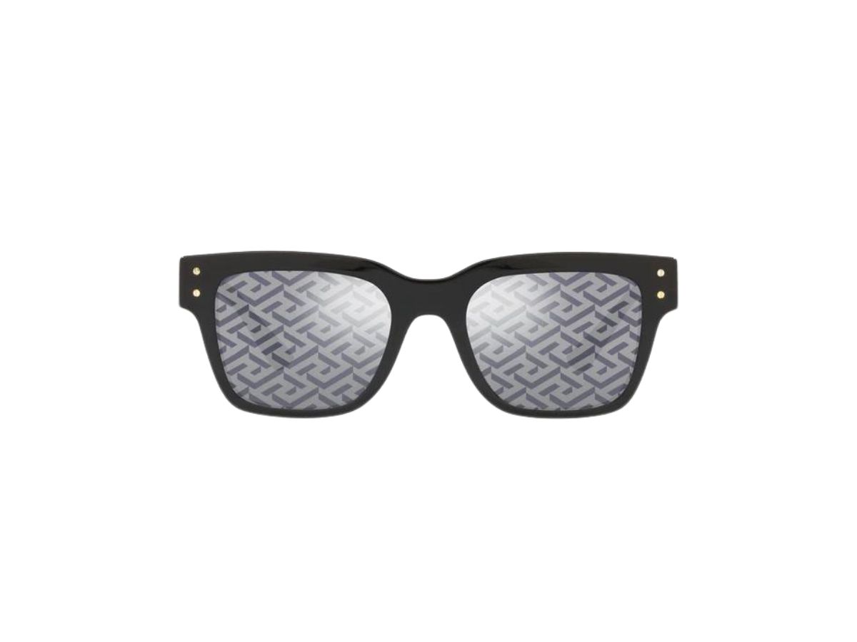 Versace Square Sunglasses In Black Frame With Dark Grey Monogram Blue Lens