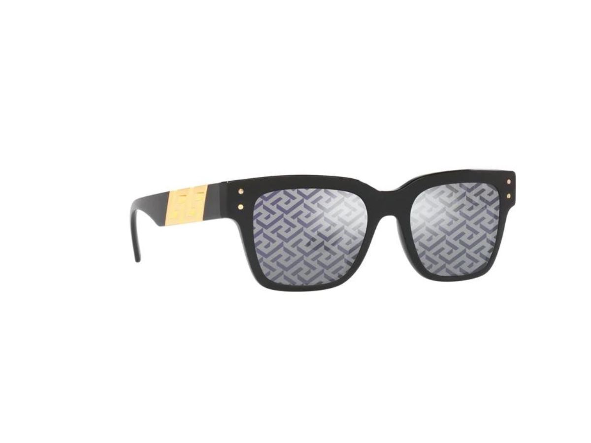 Versace Square Sunglasses In Black Frame With Dark Grey Monogram Blue Lens