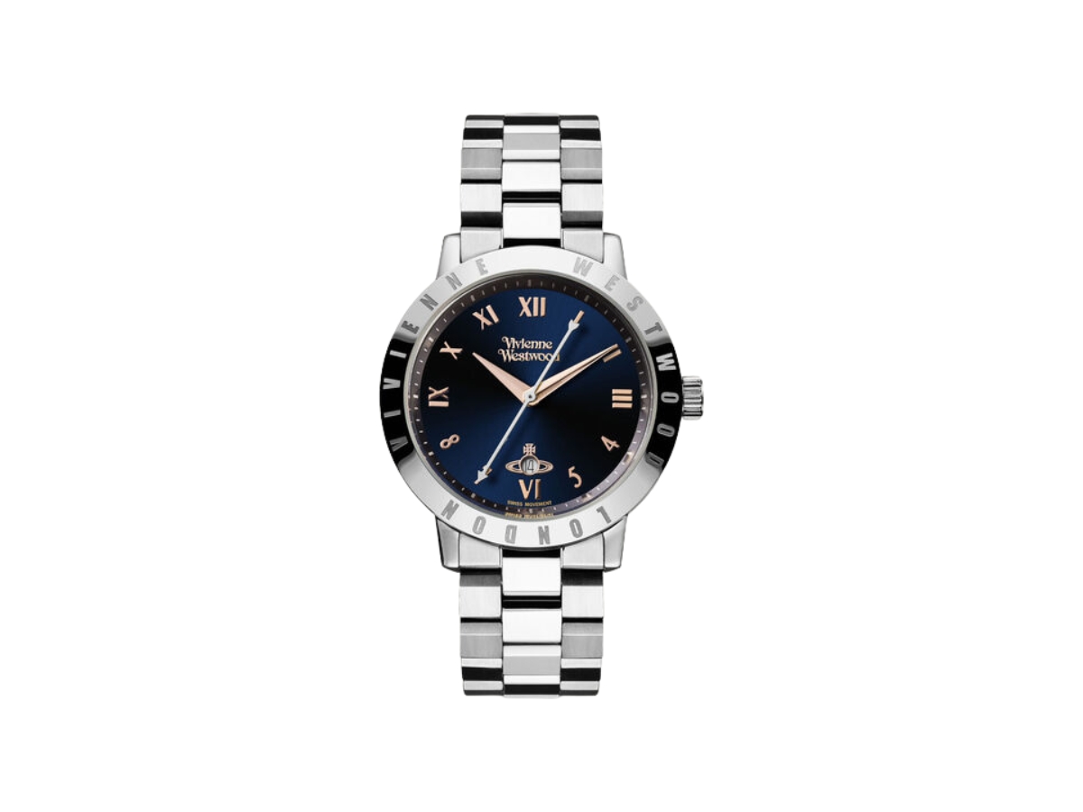 Vivienne Westwood Bloomsbury Blue 35 MM In Stainless Steel With Silver ...