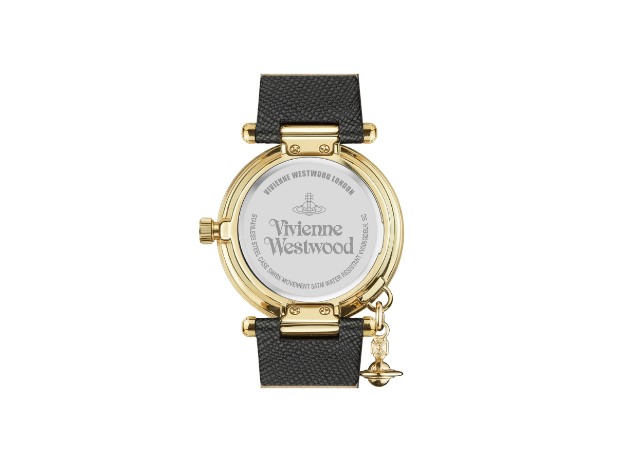 Vivienne Westwood Orb Heart 30 MM In Black Leather And Gold-Tone Bezel ...